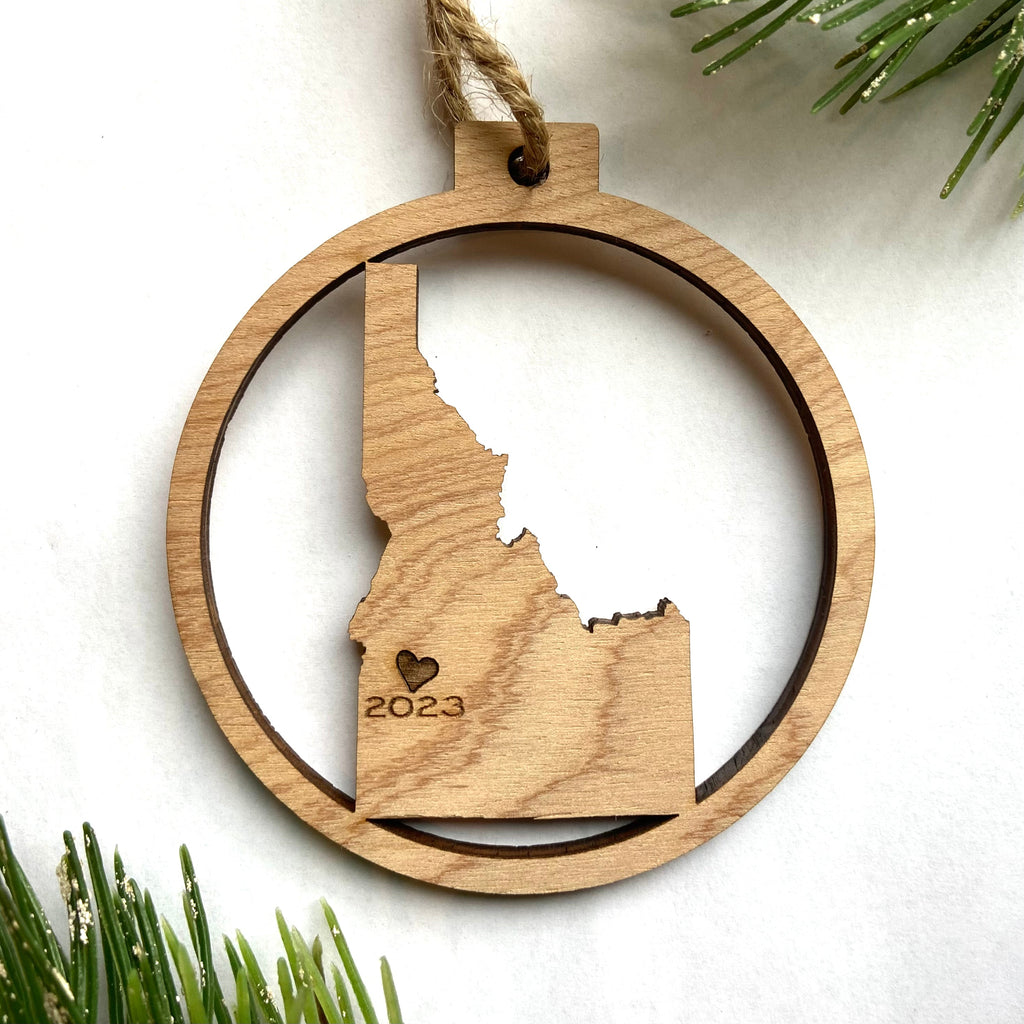 First Christmas in Idaho Round Circle Wood Christmas Ornament - Boise ...