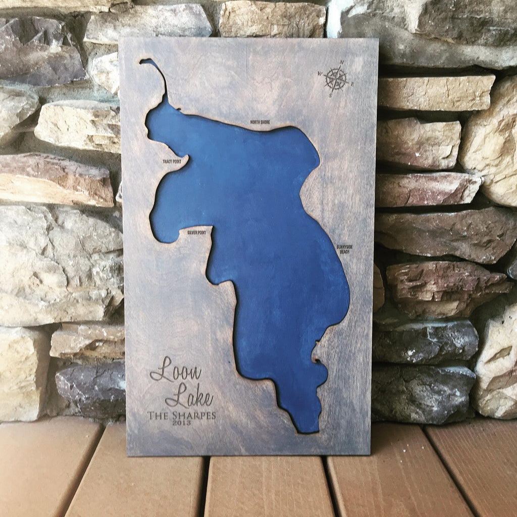 Loon Lake, Washington - Custom Engraved 3-D Wood Map Wall Hanging ...
