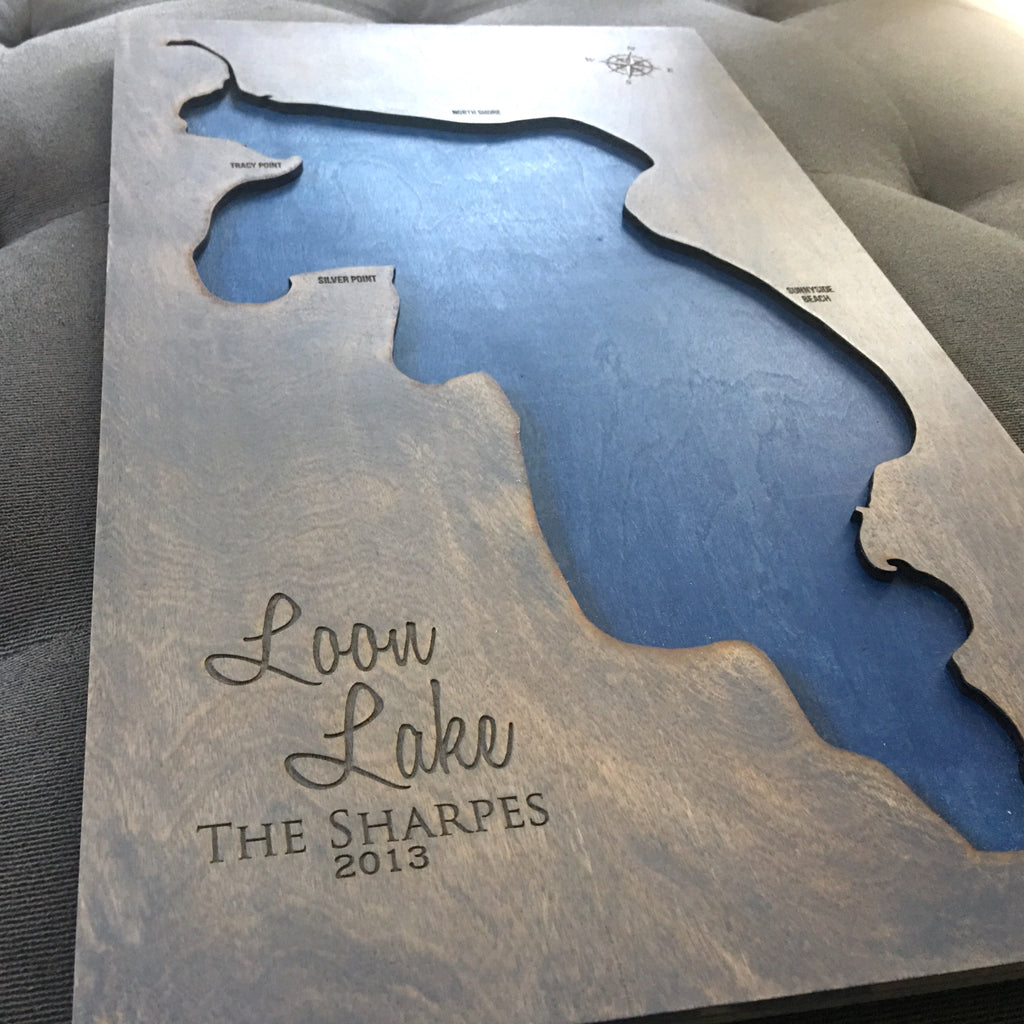 Loon Lake, Washington - Custom Engraved 3-D Wood Map Wall Hanging ...