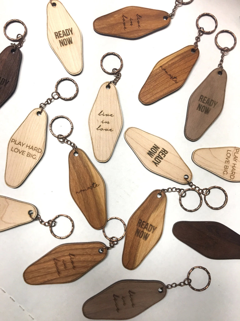 Retro Hotel Keychain - Wood Engraved – North Idaho Made