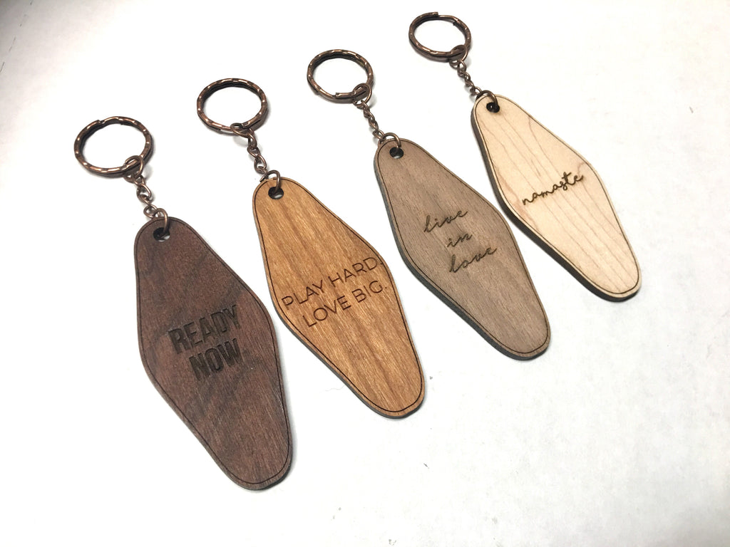 Retro Hotel Keychain - Wood Engraved – North Idaho Made