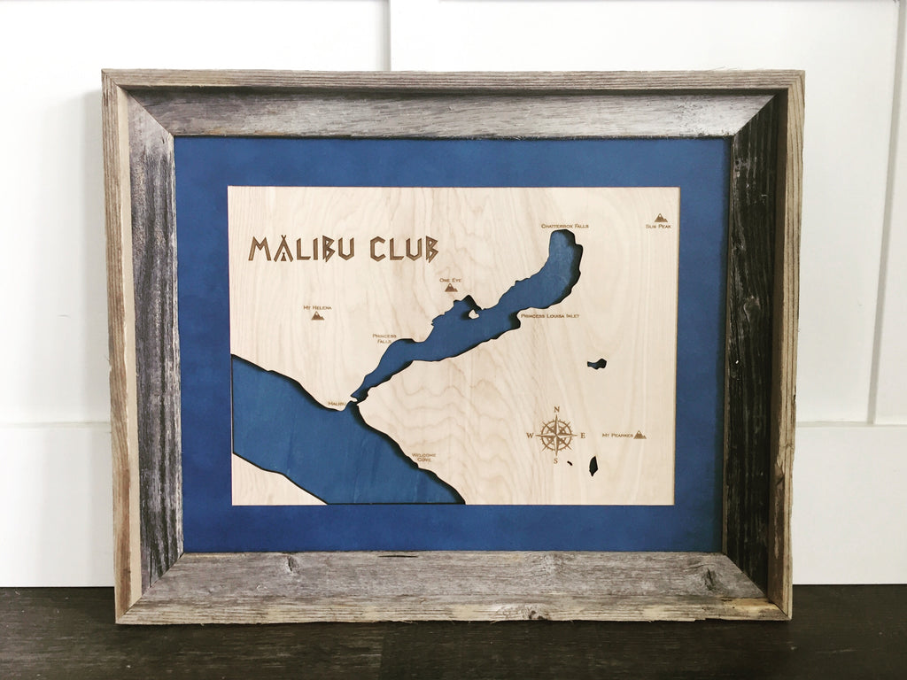 Malibu, Canada - Princess Louisa Inlet Engraved 3-D Wood Map Wall Hang ...