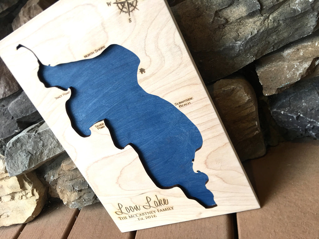 Loon Lake, Washington - Custom Engraved 3-D Wood Map Wall Hanging ...